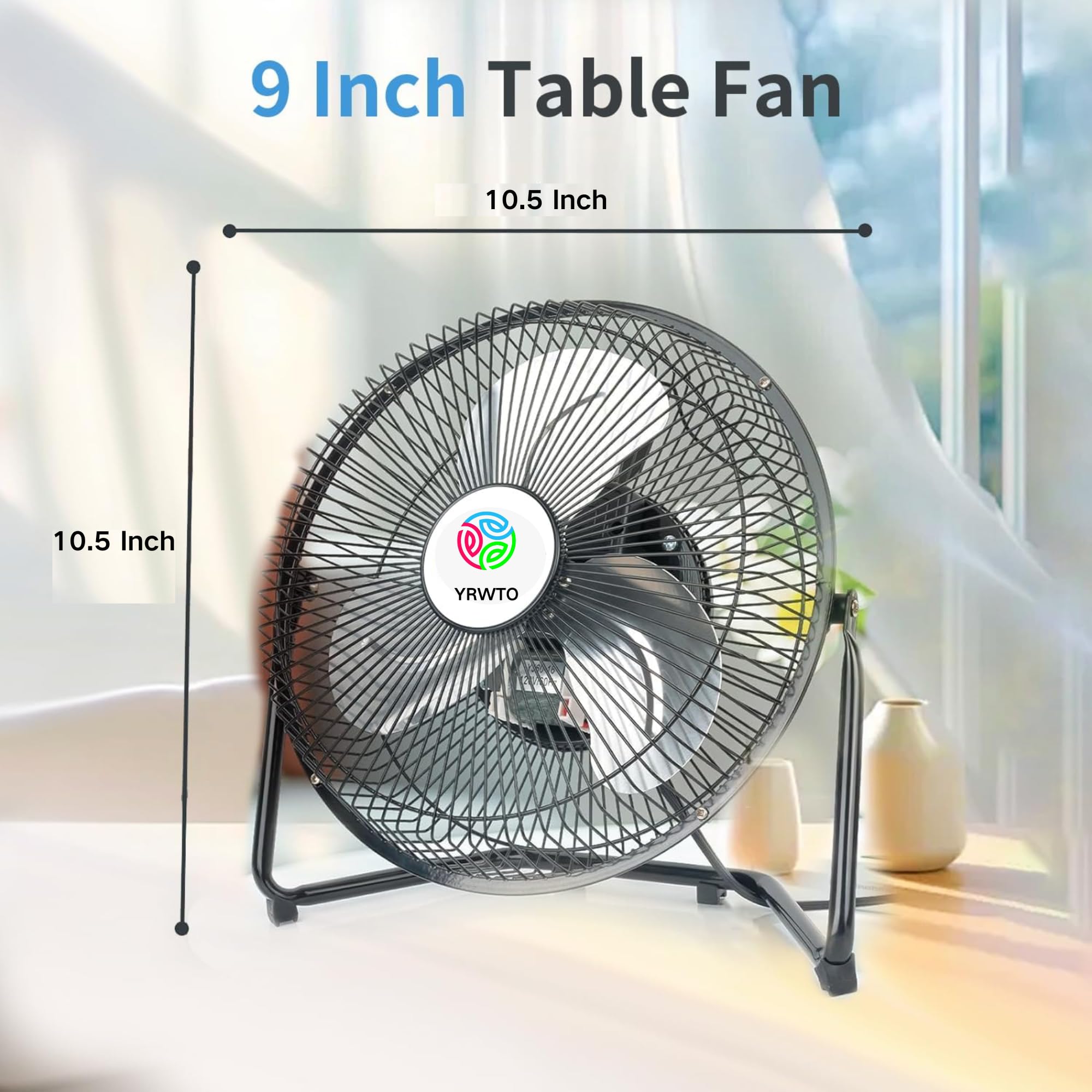 YRWTO 9 Inch Floor Fan, 3 Speed Stainless Steel Industrial Fan, High Velocity Floor Fan with 180° Adjustable Tilt, Portable Quiet Table Fan for Home Bedroom Living Room Office