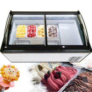 yovtekc gelato display case with 6 square pans, commercial ice cream freezer dipping cabinet, countertop hard ice cream showcase, display refrigerator for restaurant snack bar, fast cooling white