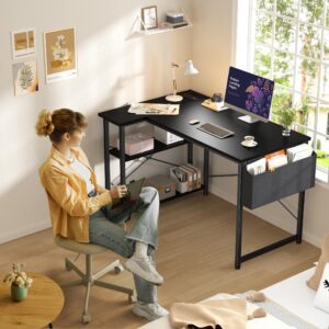 EnHomee L Shaped Computer Desk with File Drawer & Power Outlet, 39 Inch Home Office Desk Corner Desk for Small Space, Bedroom Work, Black