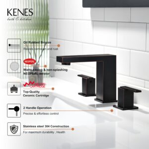 KENES Oil Rubbed Bronze Bathroom Sink Faucet Widespread Bathroom Faucet Two Handle, 8-Inch 3 Pieces Bathroom Vanity Faucet 3 Hole Lavatory Faucet with Supply Lines, KE-9050-8