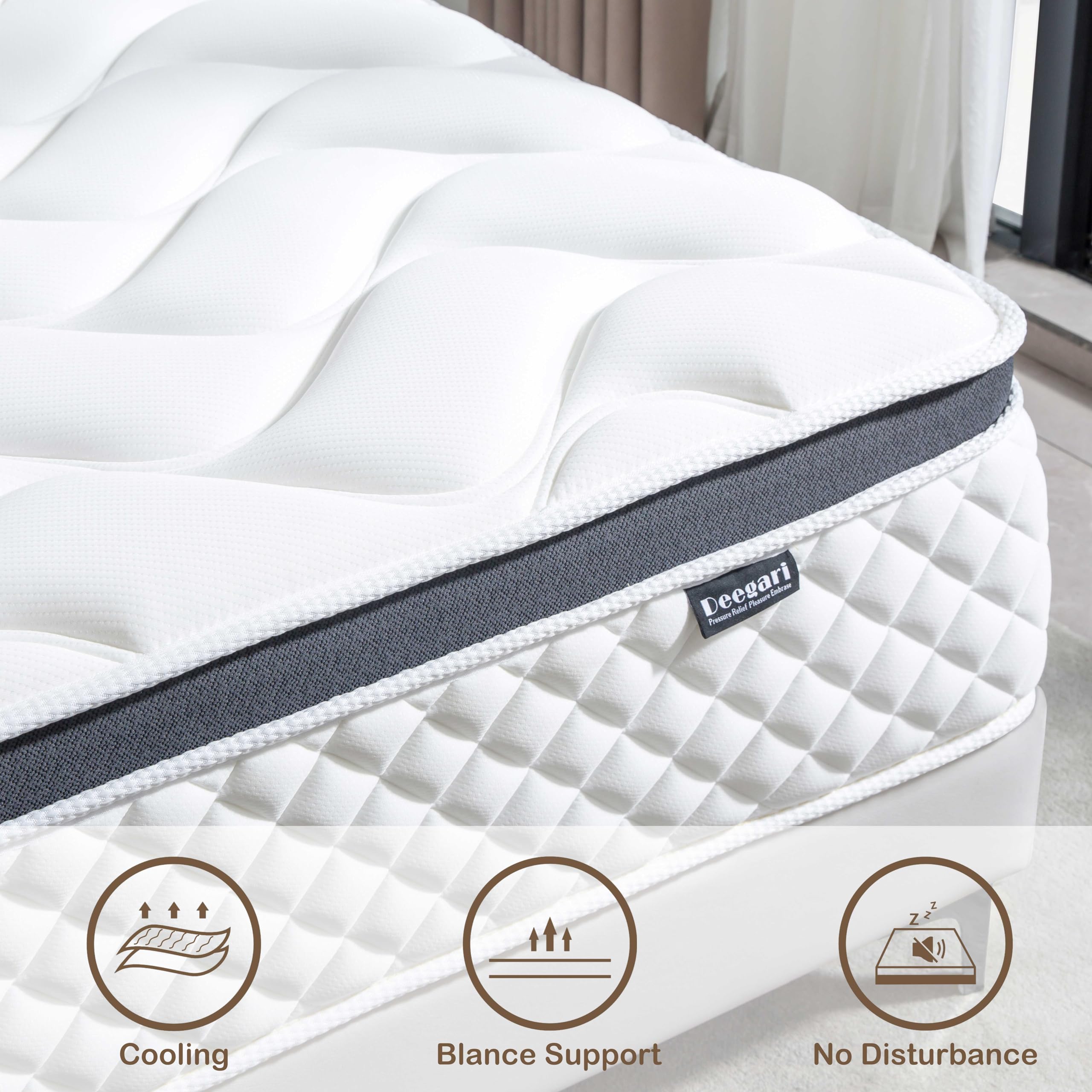 Deegari King Mattress,14 Inch King Size Mattress in a Box,Gel Memory Foam and Innerspring Hybrid Mattress with Individual Pocket Spring for Motion Isolation,Pressure Relief,Medium Firm Feel