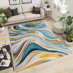 marble area rug 3x5 living room rug indoor abstract wave texture marble colorful rug farmhouse area rugs, contemporary dining room rug non slip non shedding carpet for bedroom door mat