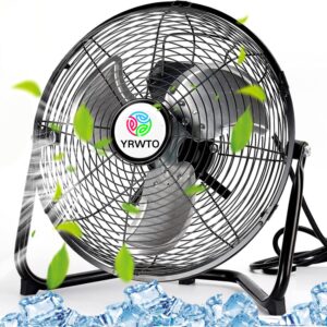 yrwto 9 inch floor fan, 3 speed stainless steel industrial fan, high velocity floor fan with 180° adjustable tilt, portable quiet table fan for home bedroom living room office