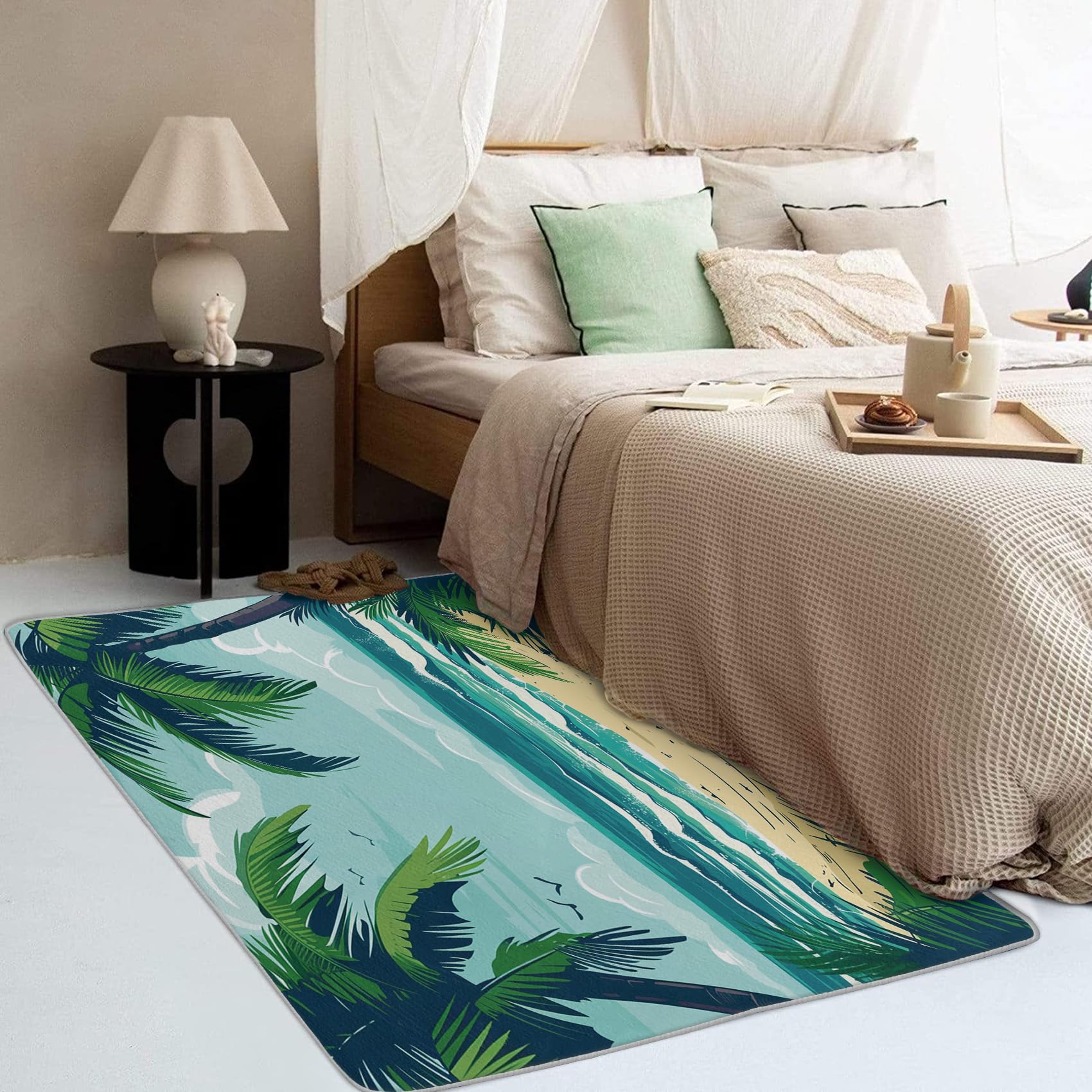 Kcepzhyxl Tropical Ocean Area Rug 2x3, Beach Rug Small Indoor Mats, Palm Trees Carpet for Entryway, Non Slip Soft Low Pile Machine Washable Decor Rugs