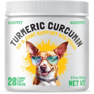 turmeric curcumin hip & joint dogs supplement anti-inflammatory support for arthritis & mobility with collagen & bioperine pain relief antioxidant digestive cardiovascular and liver health 28 chews