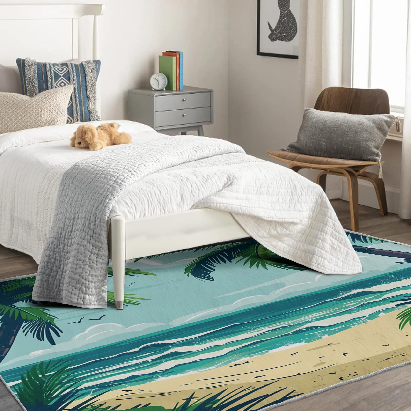 Kcepzhyxl Tropical Ocean Area Rug 2x3, Beach Rug Small Indoor Mats, Palm Trees Carpet for Entryway, Non Slip Soft Low Pile Machine Washable Decor Rugs