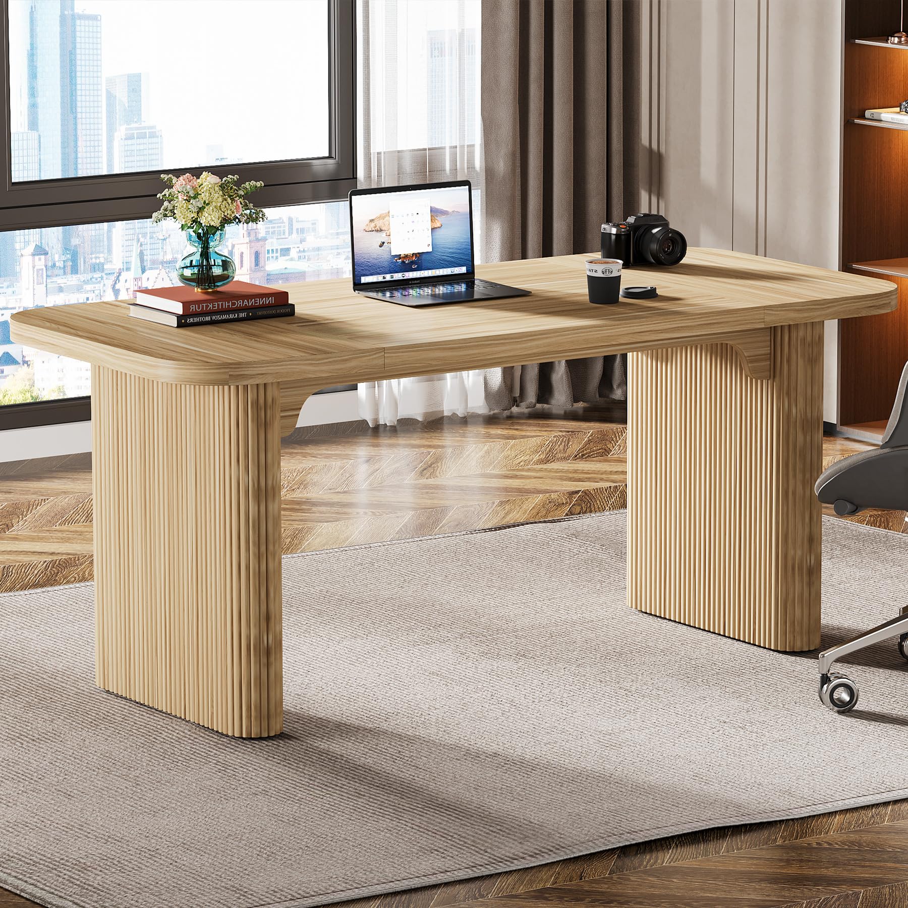 Tribesigns 62-Inch Executive Desk, Large Computer Office Desk, Modern Office Desks & Workstations with Double Pedestal, Writing Table Work Desk for Home Office (Easy to Assemble) (Natural)