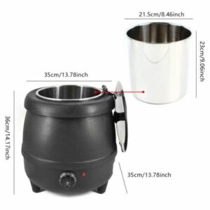 10L Soup Kettle Commercial, 10.5QT Soup Warmers Commercial, Electric Soup Warmer Black Countertop Food Kettle Warmer, Restaurant Stainless Steel Pot with Stainless Steel Hinged Lid Detachable Pot