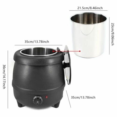 10L Soup Kettle Commercial, 10.5QT Soup Warmers Commercial, Electric Soup Warmer Black Countertop Food Kettle Warmer, Restaurant Stainless Steel Pot with Stainless Steel Hinged Lid Detachable Pot