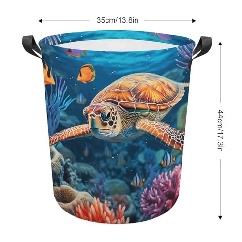 Laundry Hamper Ocean Sea Turtle Freestanding Laundry Basket Thickened Waterproof Collapsible Clothes Hamper Storage for Clothes Toys Dorm And Family