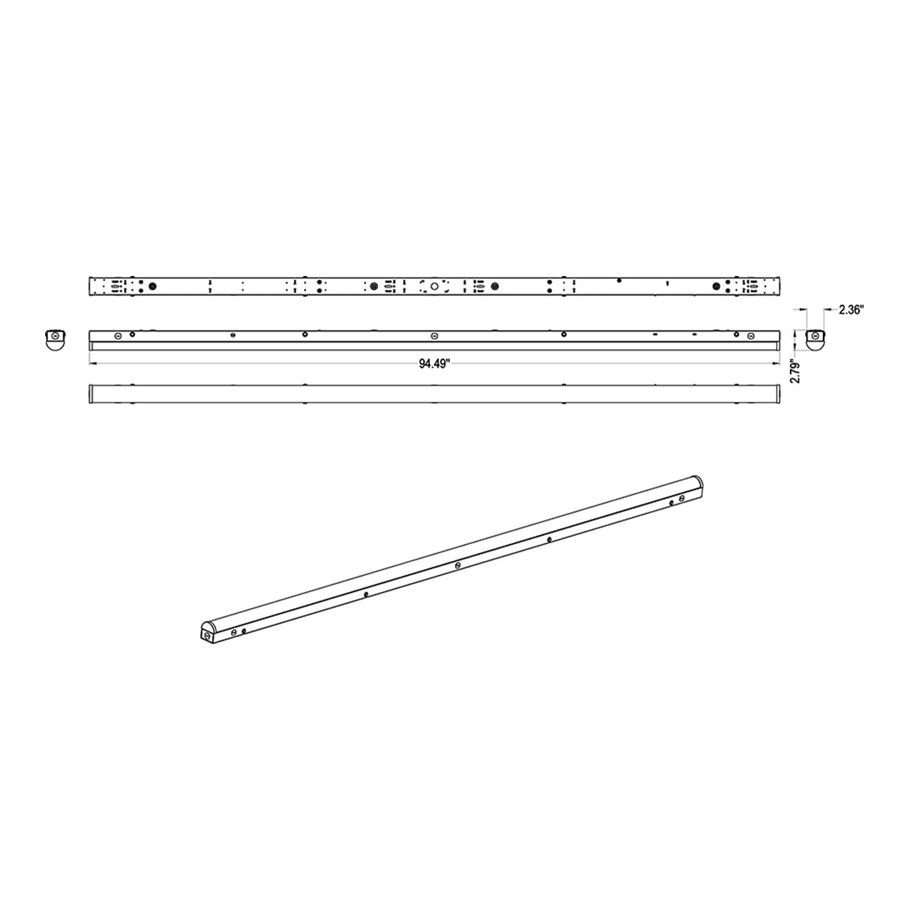 RAB SR8 8 ft. LED Strip Fixture, Field Adjustable Power and Color Temperature, 3500K/4000K/5000K, 40/50/60W, 8986 Lumens, 0-10V Dimmable, 120-277V, Surface Mount