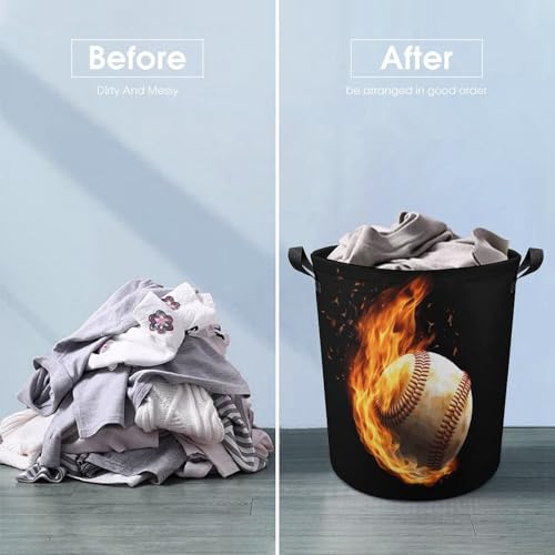 Laundry Hamper Fire Baseball Freestanding Laundry Basket Thickened Waterproof Collapsible Clothes Hamper Storage for Clothes Toys Dorm And Family