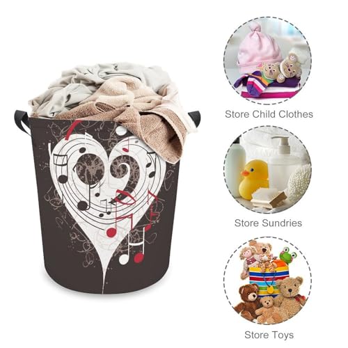 Laundry Hamper Music Symbols Love Freestanding Laundry Basket Thickened Waterproof Collapsible Clothes Hamper Storage for Clothes Toys Dorm And Family