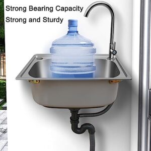 Small Wall Mounted Bathroom Sink, Stainless Steel Hand Sink with Cold Alone Faucet, Utility Laundry Portable Handwashing Station, for Garage Garden Kitchen Laundry Room, Outdoor，55x40cm