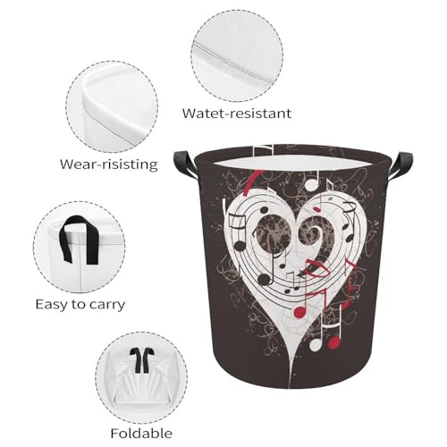 Laundry Hamper Music Symbols Love Freestanding Laundry Basket Thickened Waterproof Collapsible Clothes Hamper Storage for Clothes Toys Dorm And Family