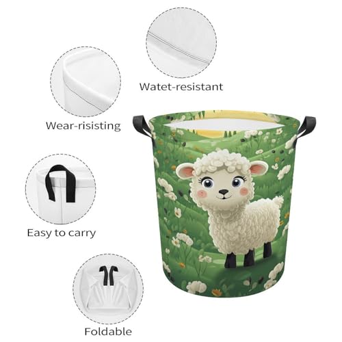 Laundry Hamper Cute Cartoon Sheep Freestanding Laundry Basket Thickened Waterproof Collapsible Clothes Hamper Storage for Clothes Toys Dorm And Family