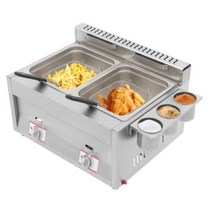 panekolo 10l commercial deep fryer with 2 baskets and lid, countertop commercial dual tank kitchen fat fryer