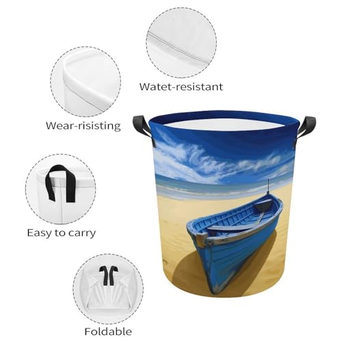 Laundry Hamper Yellow Beach Boat Freestanding Laundry Basket Thickened Waterproof Collapsible Clothes Hamper Storage for Clothes Toys Dorm And Family