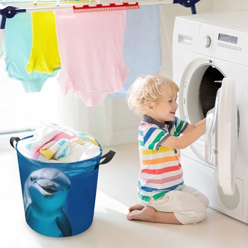 Laundry Hamper Dolphin With Smile Freestanding Laundry Basket Thickened Waterproof Collapsible Clothes Hamper Storage for Clothes Toys Dorm And Family