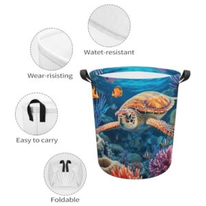 Laundry Hamper Ocean Sea Turtle Freestanding Laundry Basket Thickened Waterproof Collapsible Clothes Hamper Storage for Clothes Toys Dorm And Family