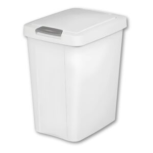 uniessentials 7.5 gallon white wastebasket with touch-open lid: ideal office trash can, under sink trash can, or garbage can with lid for mudroom, kitchen, bathroom, mudroom