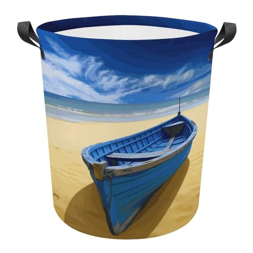 Laundry Hamper Yellow Beach Boat Freestanding Laundry Basket Thickened Waterproof Collapsible Clothes Hamper Storage for Clothes Toys Dorm And Family