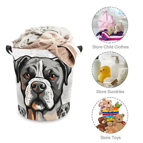 Laundry Hamper American Bulldog Head Freestanding Laundry Basket Thickened Waterproof Collapsible Clothes Hamper Storage for Clothes Toys Dorm And Family