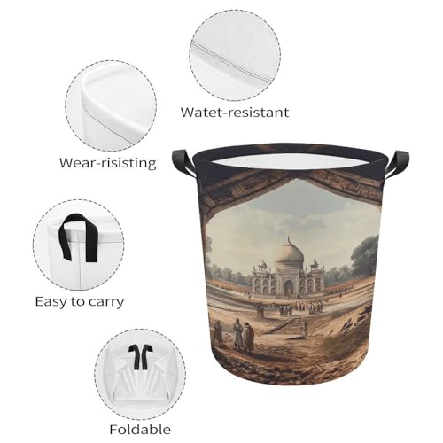 Laundry Hamper Historical Site Painting Freestanding Laundry Basket Thickened Waterproof Collapsible Clothes Hamper Storage for Clothes Toys Dorm And Family