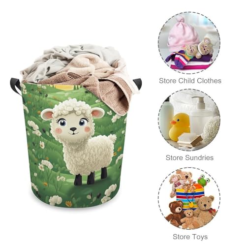 Laundry Hamper Cute Cartoon Sheep Freestanding Laundry Basket Thickened Waterproof Collapsible Clothes Hamper Storage for Clothes Toys Dorm And Family