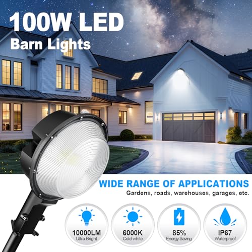 SKYWORLD LED Barn Light, 100W 10000LM Dusk to Dawn Outdoor Lights with Mounting Arm, Adjustable Photocell, IP66 Waterproof Outside Security Lighting for Yard Garage Warehouse Area Street Light