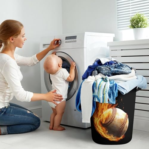 Laundry Hamper Fire Baseball Freestanding Laundry Basket Thickened Waterproof Collapsible Clothes Hamper Storage for Clothes Toys Dorm And Family