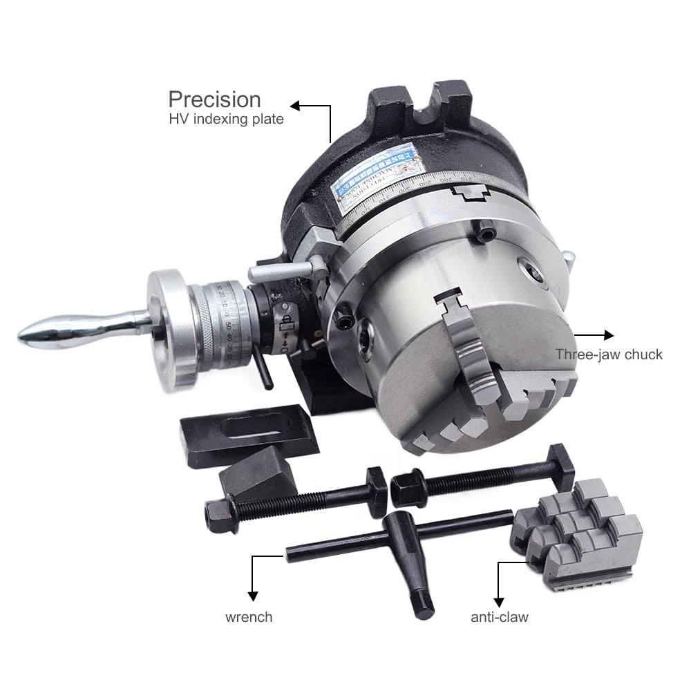 KACOME 4/6 inch 3-jaw Chuck milling Machine Indexing Head Rotary Table Universal Indexing Dials Rotary Vertical Horizontal(4 (80mm Four-jaw))