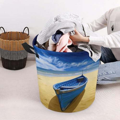 Laundry Hamper Yellow Beach Boat Freestanding Laundry Basket Thickened Waterproof Collapsible Clothes Hamper Storage for Clothes Toys Dorm And Family