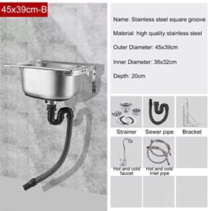 Stainless Steel Commercial Wall Mounted Hand Sink with Drainer Unit and Tap - Hot and Cold - Perfect for Outdoor Indoor, Garage, Laundry/Utility Room - Single Bowl Sinks