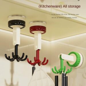 360 Degrees Rotating Folding Hook, Kitchen Hooks for Hanging Utensils, Self-Adhesive Suction Cup Hooks Rotating Kitchen Utensil Holder, Multi-Purpose Kitchen Utensil Hanger with