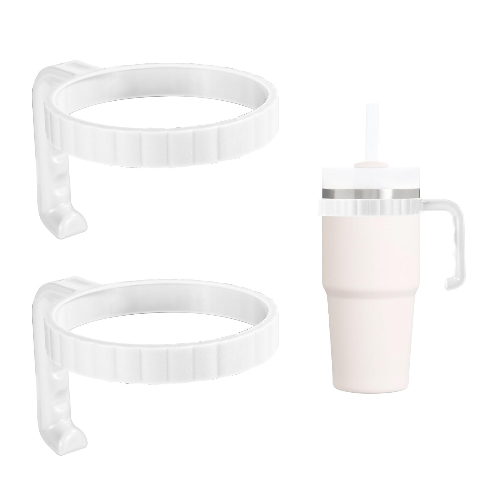 2pcs Tumbler Handle for Stanley 14oz Quencher H2.0 Flowstate Tumbler, 14oz Tumbler Handle Attachment Anti-Slip Improved Grip Car Cup Holder Friendly for Cup Accessories (White)