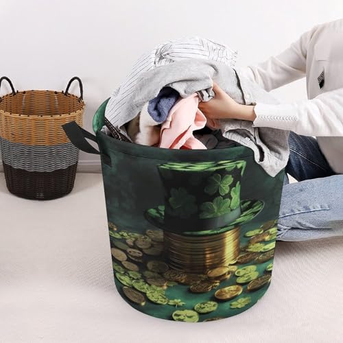 Laundry Hamper Green Hat And Gold Coins Freestanding Laundry Basket Thickened Waterproof Collapsible Clothes Hamper Storage for Clothes Toys Dorm And Family