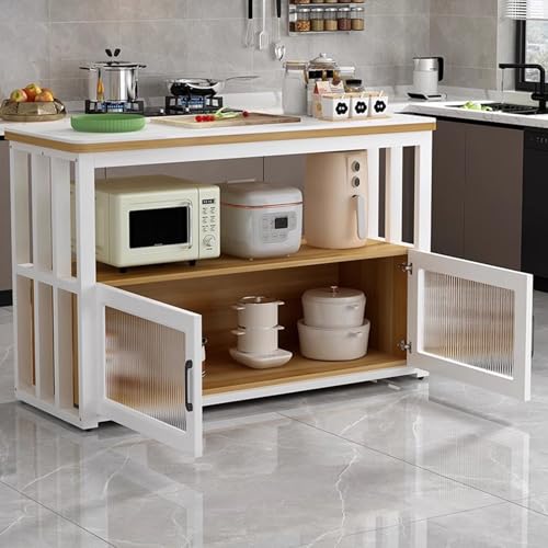 Commercial Workbench Kitchen Chopping Table Prep Table Floor-to-Ceiling Multi-Tier Organizer Shelf Glass Door Cabinet Kitchen Large Storage Table Metal Frame Sturdy and Stable