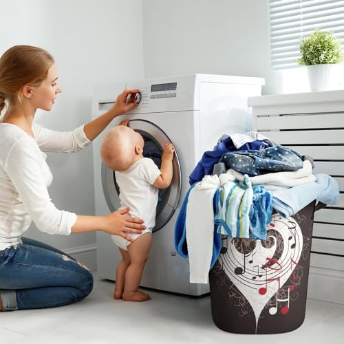 Laundry Hamper Music Symbols Love Freestanding Laundry Basket Thickened Waterproof Collapsible Clothes Hamper Storage for Clothes Toys Dorm And Family