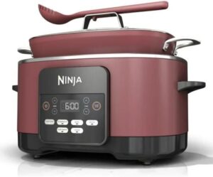 ninja foodi possiblecooker pro mc1000 8.5qt multicooker 8 in 1 slow cooker, dutch oven, steam bake roast sear sauté bread maker warmer, glass lid, integrated spoon, nonstick (cherry)