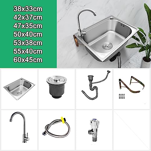 Small Wall Mounted Bathroom Sink, Stainless Steel Hand Sink with Cold Alone Faucet, Utility Laundry Portable Handwashing Station, for Garage Garden Kitchen Laundry Room, Outdoor，55x40cm