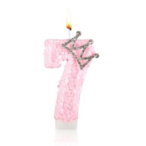 number candles, pink bowknot candle crown candles for girls bow number toppers for cake birthday party wedding anniversary (number 7)