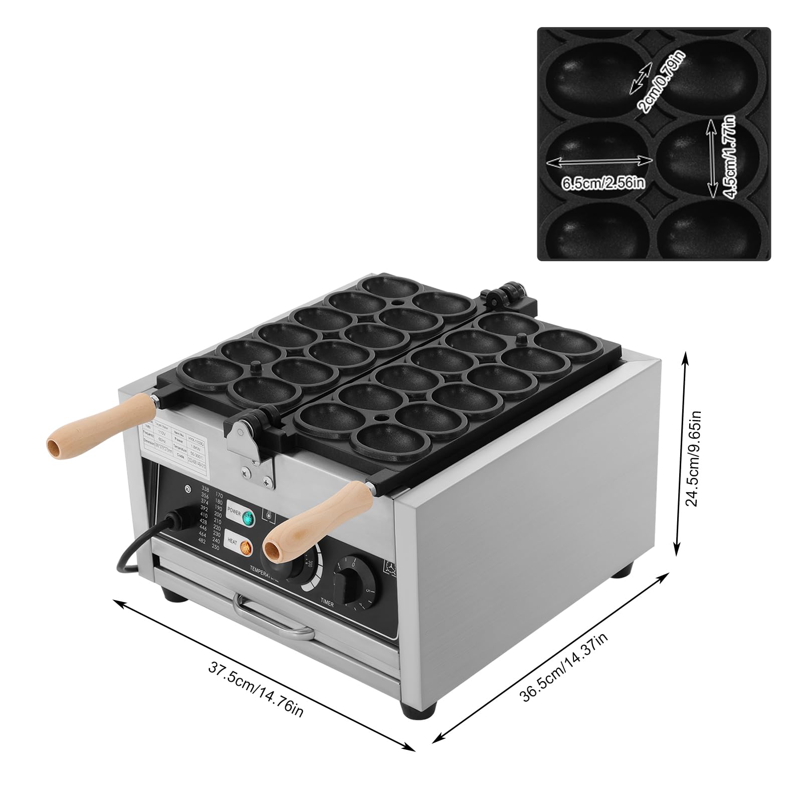 12pcs Commercial Egg Bubble Waffle Maker Machine 1.8Kw 110V Electric Non-Stick Rotatable Waffle Baker Machine with 122-572℉ Temp Range and Time Control Egg Puff Waffle Iron for Restaurants and Home