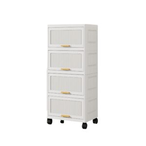 holaki 4 tier tall dresser, plastic vertical storage bins flip open storage box organizer with wheels for bedroom entryway dorm,white