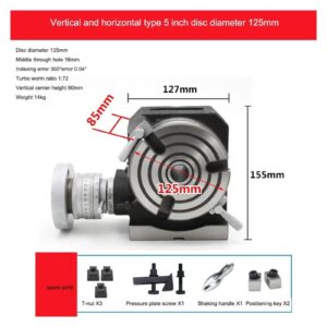 KACOME HV-8 Milling Machine Horizontal Indexing Plate Milling Machine Rotary Table Divider Indexing Vertical Dual-use Manual Turntable(5inch 125mm)