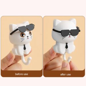 Cute Wall Hooks, Cute Key Hook Holder for Wall, Heavy Duty Adhesive Cat Key Holder, Cartoon Sunglasses Cat Key Holder Wall Mount for Bag Scarf Hat Towel