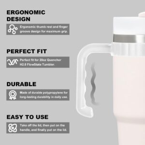 2pcs Tumbler Handle for Stanley 14oz Quencher H2.0 Flowstate Tumbler, 14oz Tumbler Handle Attachment Anti-Slip Improved Grip Car Cup Holder Friendly for Cup Accessories (White)