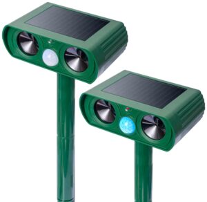 solar animal repeller, 2 pack ultrasonic animal repeller outdoor, animal deterrent devices repel squirrel, raccoon, skunk, fox, deer, waterproof with motion detector (green)