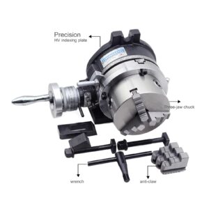 KACOME 6’ Universal Indexing Dials Rotary Table 125 3-Jaw Chuck Milling Machine Indexing Heads Vertical and Horizontal Indexers