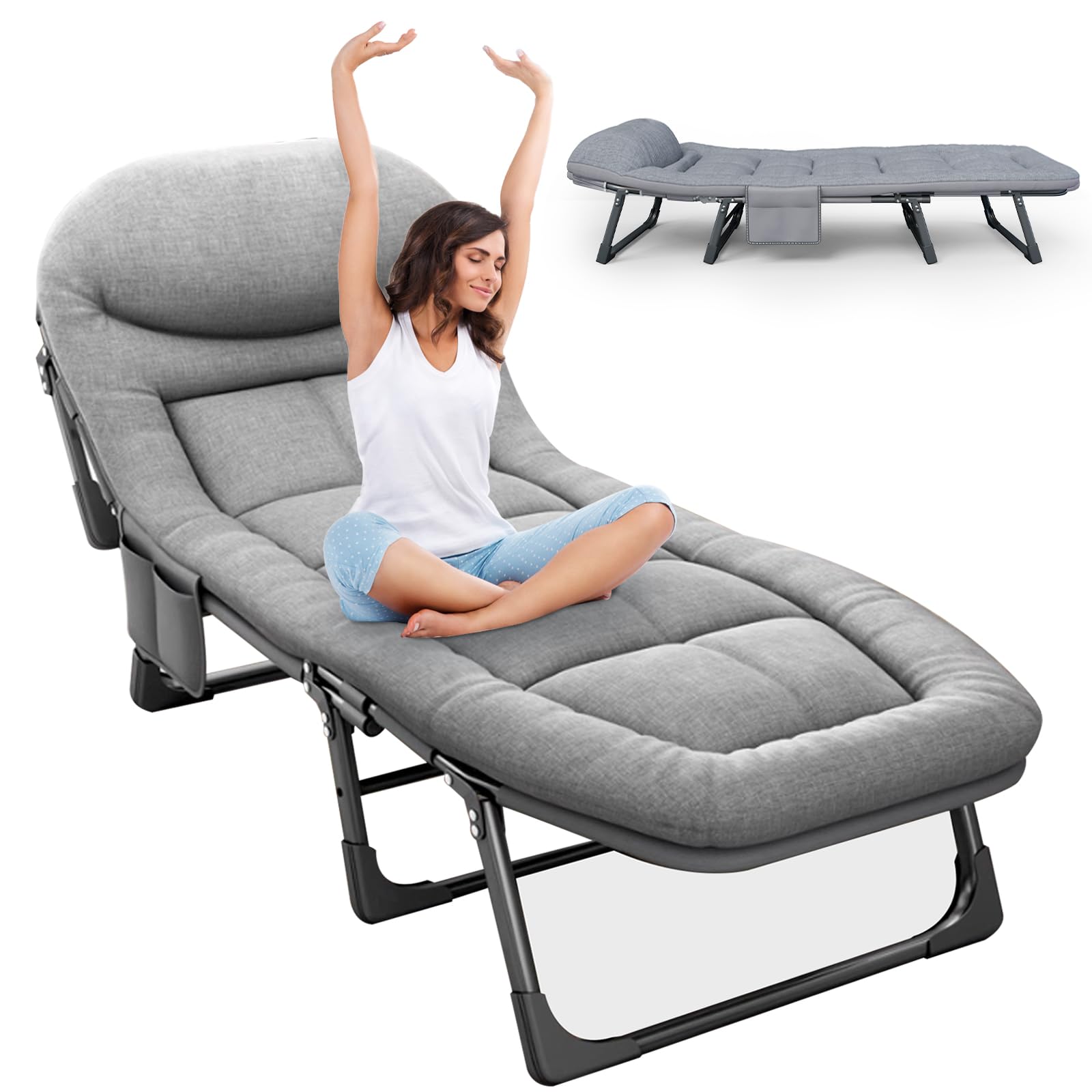 6 Adjustable Positions Lounge Chair Outdoor, Portable & Foldable Chaise Indoor, Folding Cot Bed for Sleeping, Camping, Pool, Patio, Beach (Oversized XL-74 in)